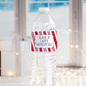 Christmas Water Bottle Label - Printable, Corjl Editable, Beverage Wrap ...