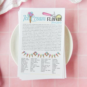 Ice Cream Flavors Word Search - PRINTABLE Downloadable Activity. Fun ...