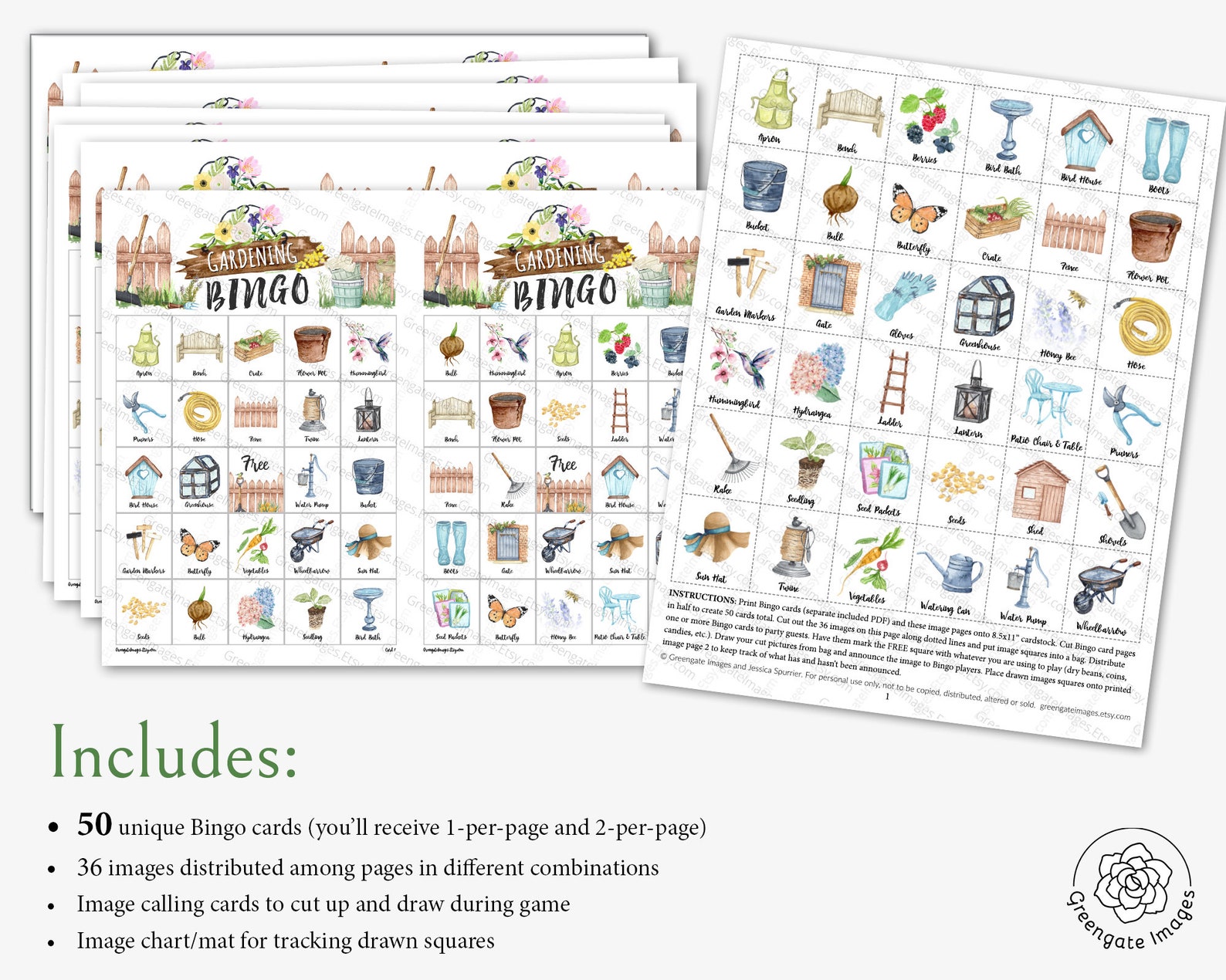 Gardening Bingo: PRINTABLE 50 Cards Bingo Pdf Game Party - Etsy