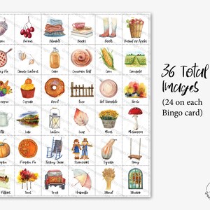 Fall Bingo Cards: PRINTABLE Bingo With Labeled Pictures. 50 Cards With ...