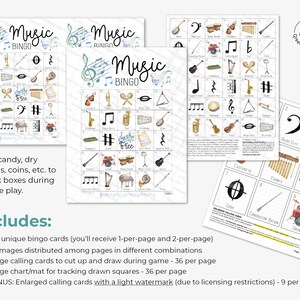 Music Bingo - 50 PRINTABLE Unique Cards. Instant Digital Download PDF ...