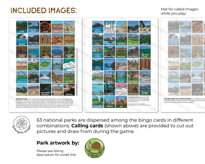 National Parks Bingo - 50 Cards, PRINTABLE, Senior Citizen Activities ...