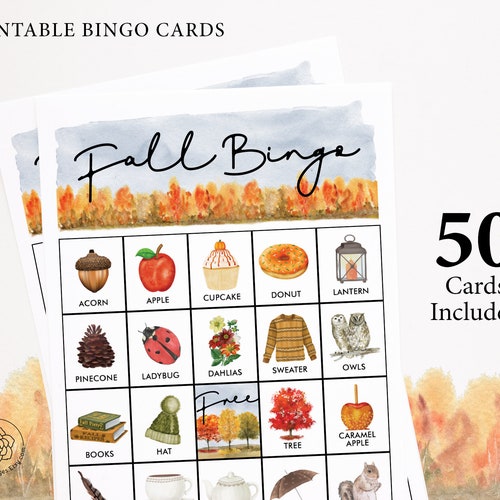 Fall Bingo Cards: Printable Bingo 50 Cards Fall Party Idea - Etsy