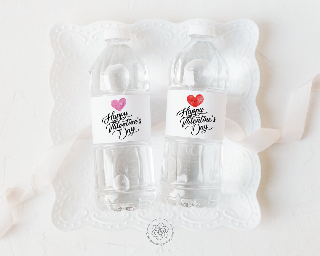 Valentine's Day Water Bottle Label - PRINTABLE 2x8.5" Strips to Wrap ...