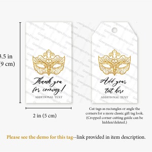 GOLD Masquerade Gift Tag - PRINTABLE - Corjl Editable, Favor Hang Tags ...