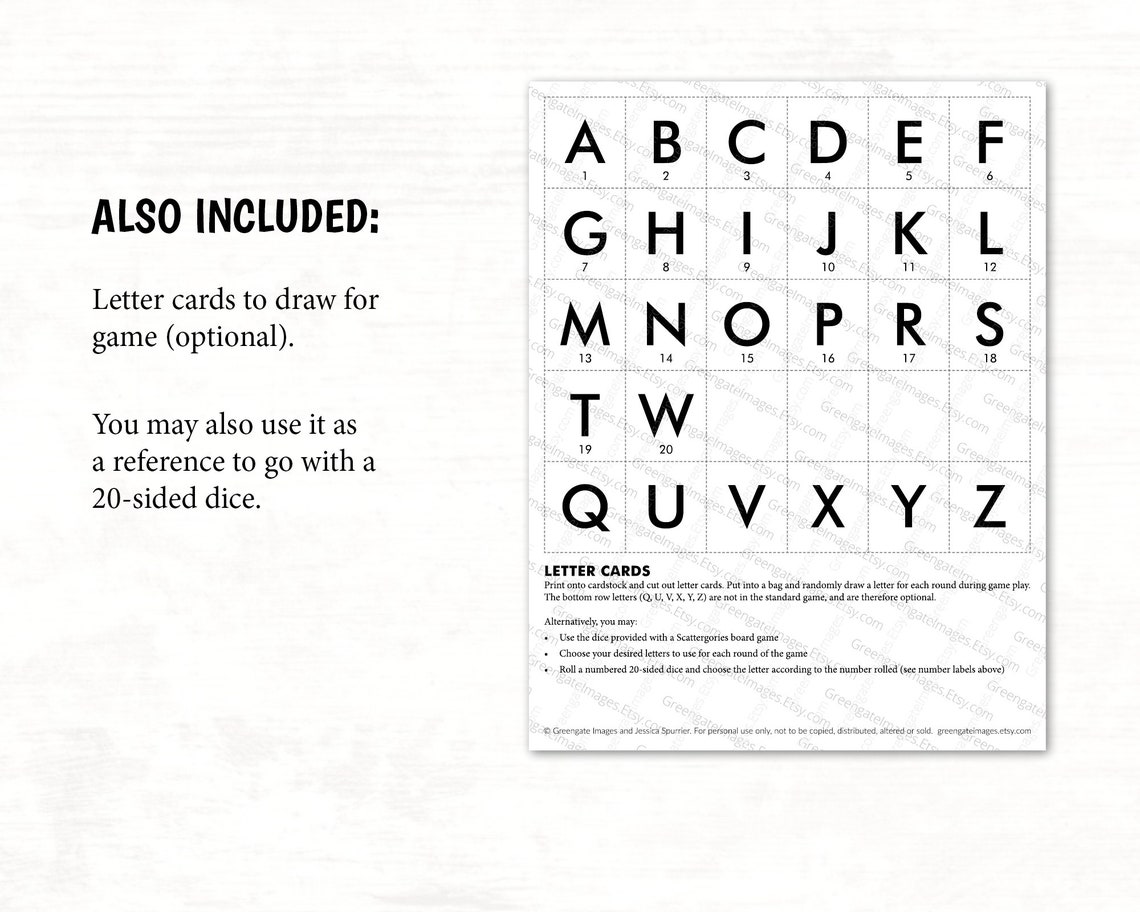 School Categories Printable PDF - Letter Category Challenge, Think Fast ...
