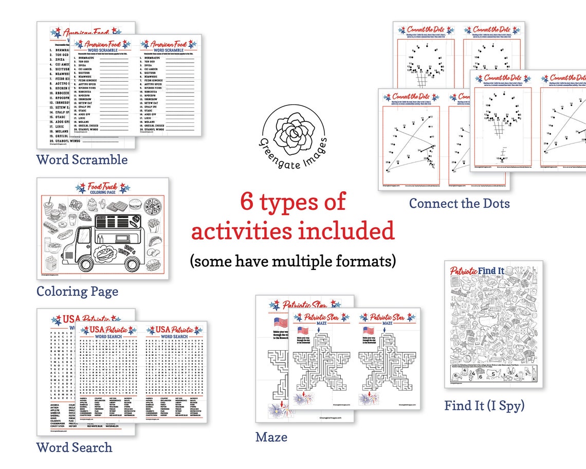 US Patriotic Activity Bundle - PRINTABLE Word Games & Puzzles for ...