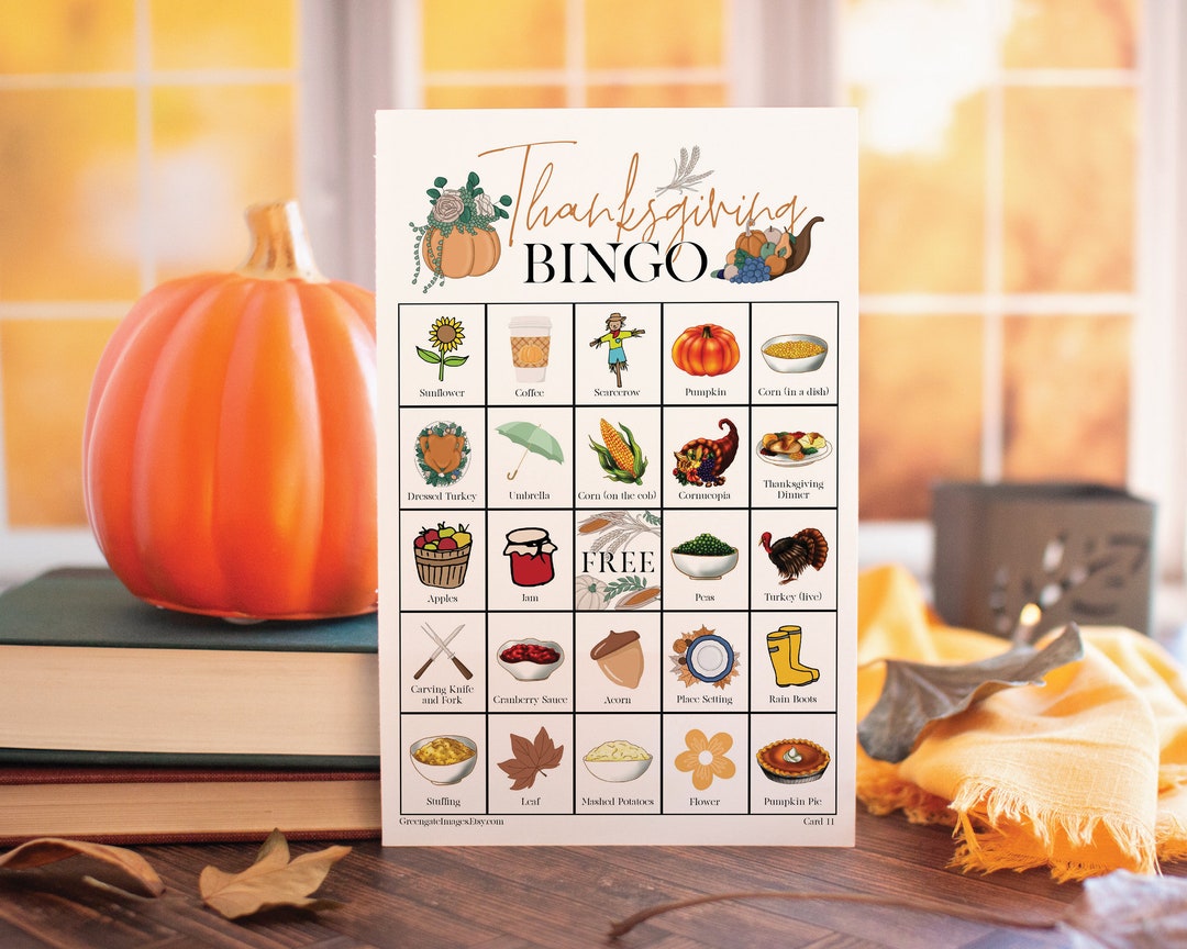 Thanksgiving Bingo Cards: Printable Bingo, 50 Cards, Senior Citizen ...