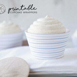 Pinstripe Dusty Blue Cupcake Wrapper - PRINTABLE Cupcake Wrapper ...