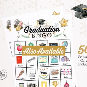 Graduation Bingo Cards: Printable Bingo Cards, Black and White, 50 ...