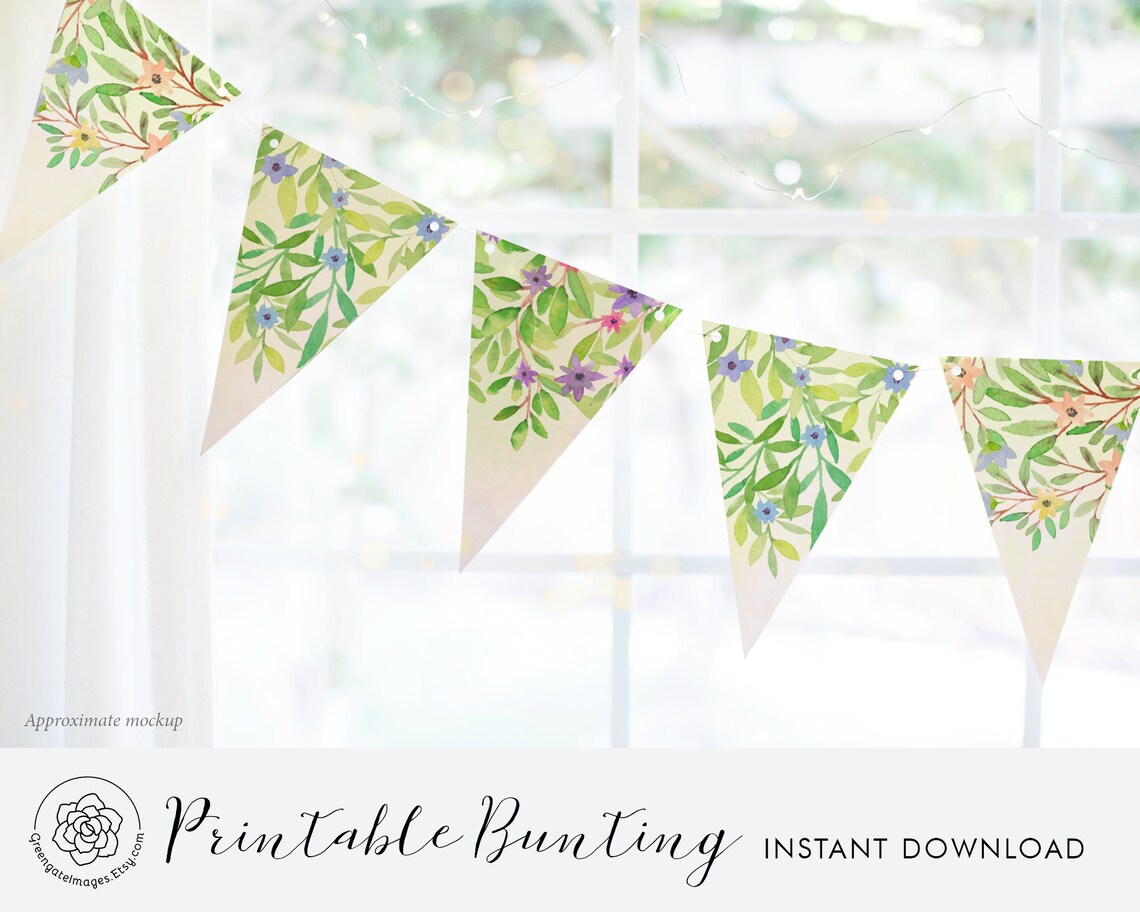 Printable Floral Bunting INSTANT DOWNLOAD watercolor | Etsy