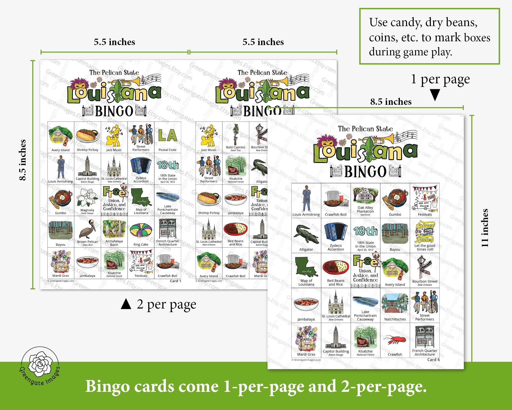 Louisiana Bingo Cards - 50 PRINTABLE Unique Cards Download Instantly ...