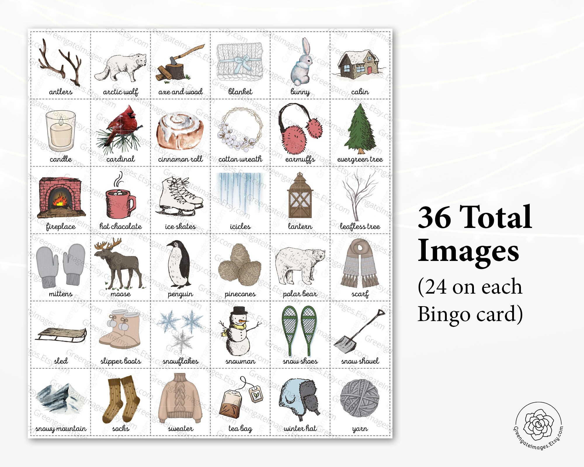 Winter (I) Bingo Cards: Printable Bingo, 50 Cards, Senior Citizen ...