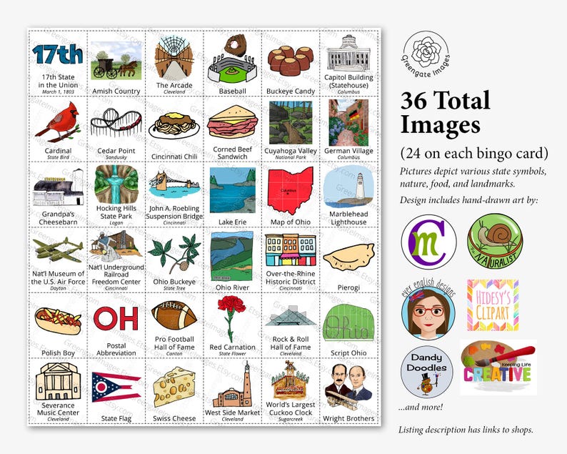 Ohio Bingo Cards - 50 PRINTABLE Unique Cards Download Instantly. Fun OH ...