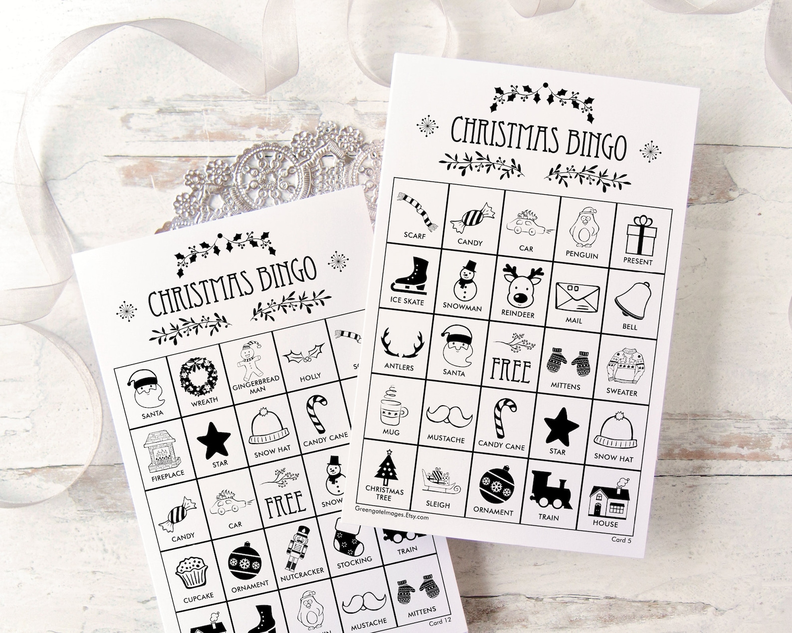 Christmas Bingo Cards: Printable Bingo Cards, Black and White, 50 Cards ...