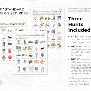 Neighborhood Scavenger Hunt 3-pack - PRINTABLE PDF Activity for Taking ...