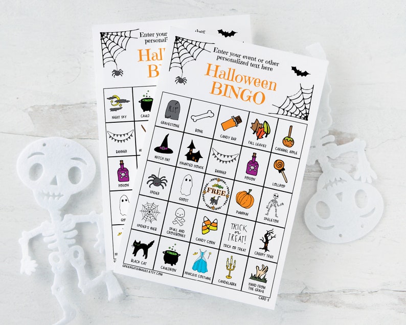 Custom Halloween Bingo: 50 Printable Bingo Cards With Labeled - Etsy