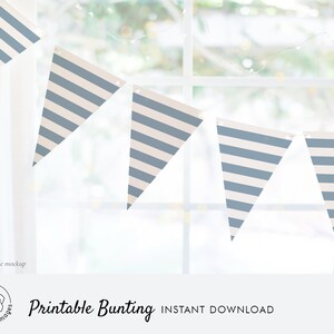Dusty Blue Striped Bunting - PRINTABLE Steel Blue Banner, Striped Party ...