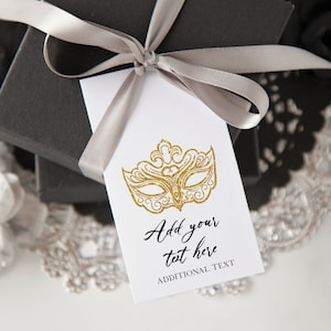 GOLD Masquerade Gift Tag PRINTABLE Corjl Editable, Favor Hang Tags ...