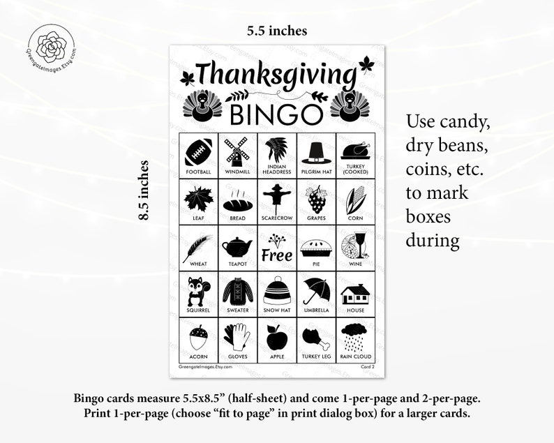 Thanksgiving Bingo Cards: Printable Bingo Cards Black and - Etsy