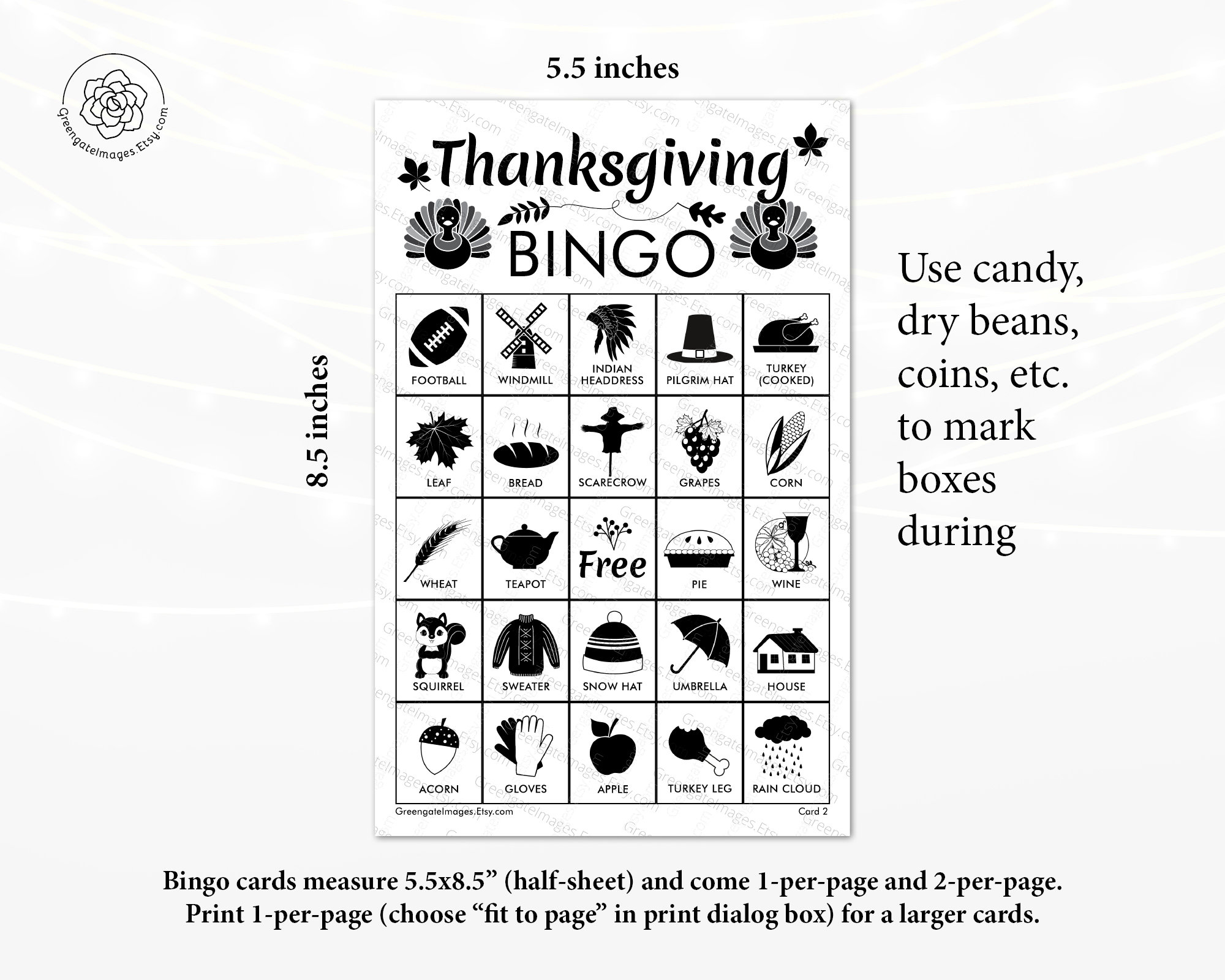 Thanksgiving Bingo Cards: Printable bingo cards black and | Etsy
