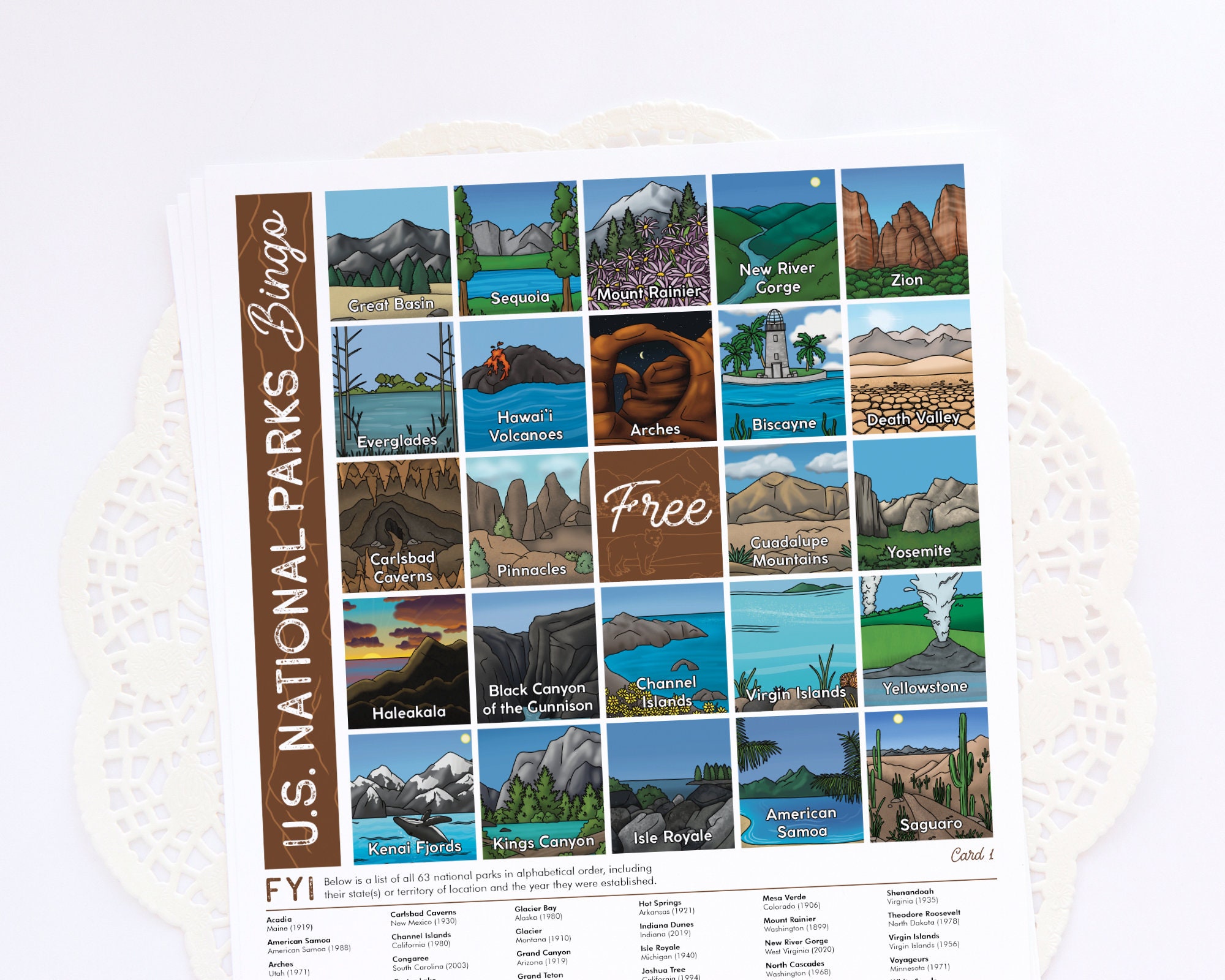 National Parks Bingo - 50 Cards, PRINTABLE, Senior Citizen Activities ...