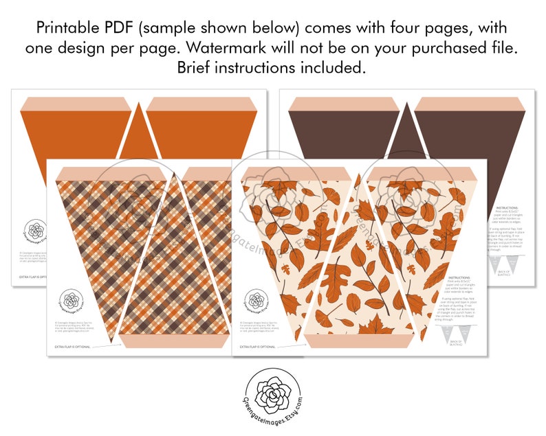 Fall Bunting - PRINTABLE Banner With Mixed Prints in Orange, Brown ...