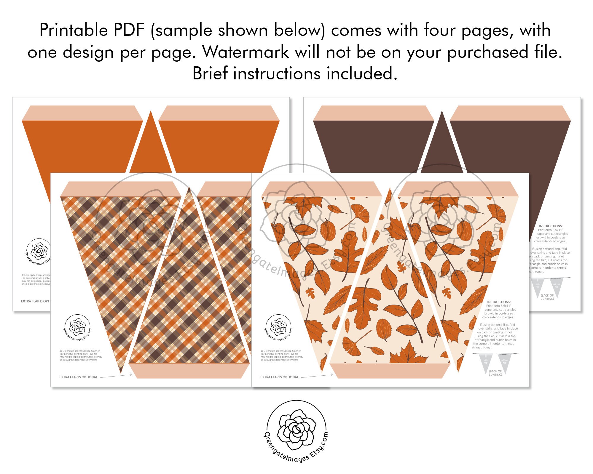 Fall Bunting - PRINTABLE Banner With Mixed Prints in Orange, Brown ...