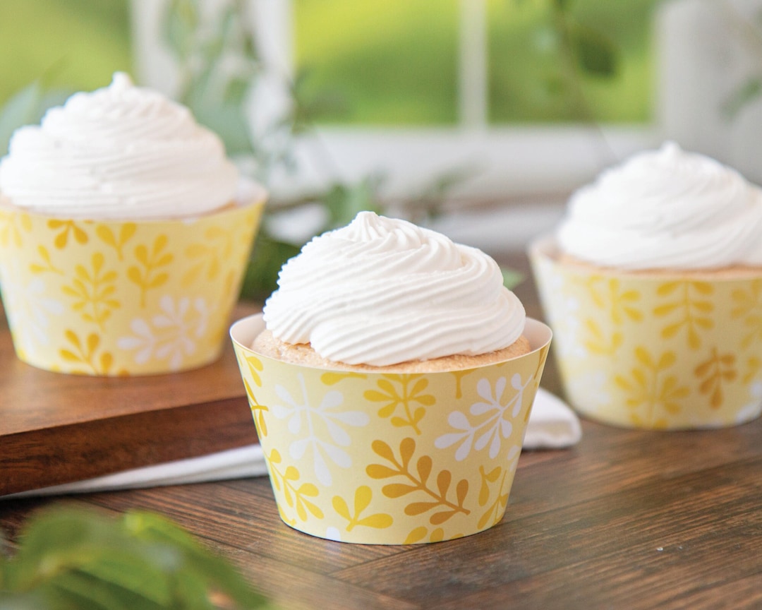 Yellow Botanical Cupcake Wrapper - PRINTABLE Instant Download PDF ...