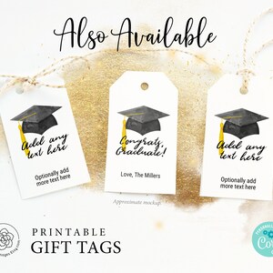 Black Graduation Cap Gift Tags - PRINTABLE, Editable Corjl, Favor Bag ...