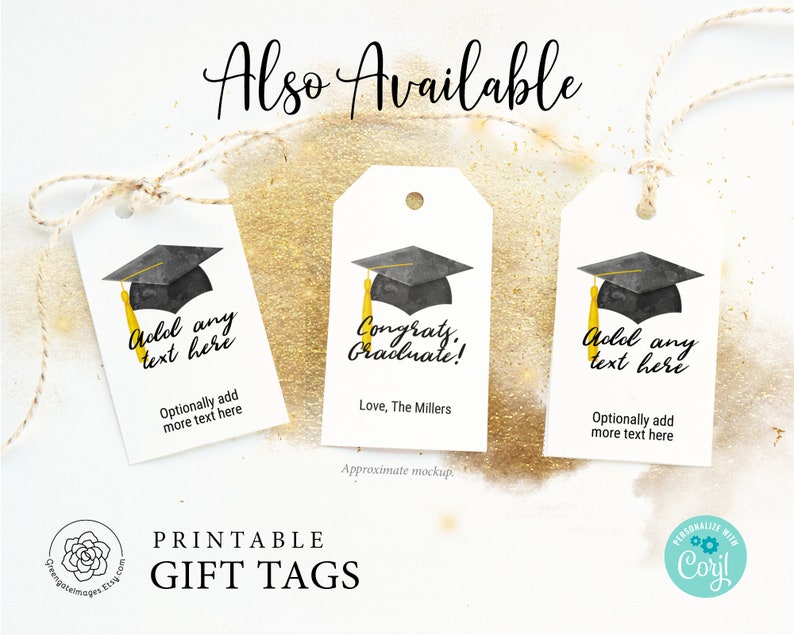 Black Graduation Cap Gift Tags PRINTABLE Editable Corjl | Etsy