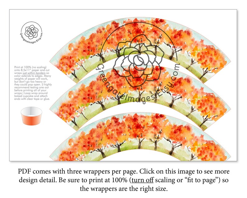 Fall Tree Cupcake Wrappers - Printable Cupcake Wrappers, Watercolor ...
