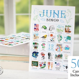 June Bingo - 50 PRINTABLE Unique Cards. Instant Digital Download PDF ...