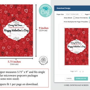 Valentine's Day Popcorn Wrapper - PRINTABLE Microwave Popcorn Wrapper ...