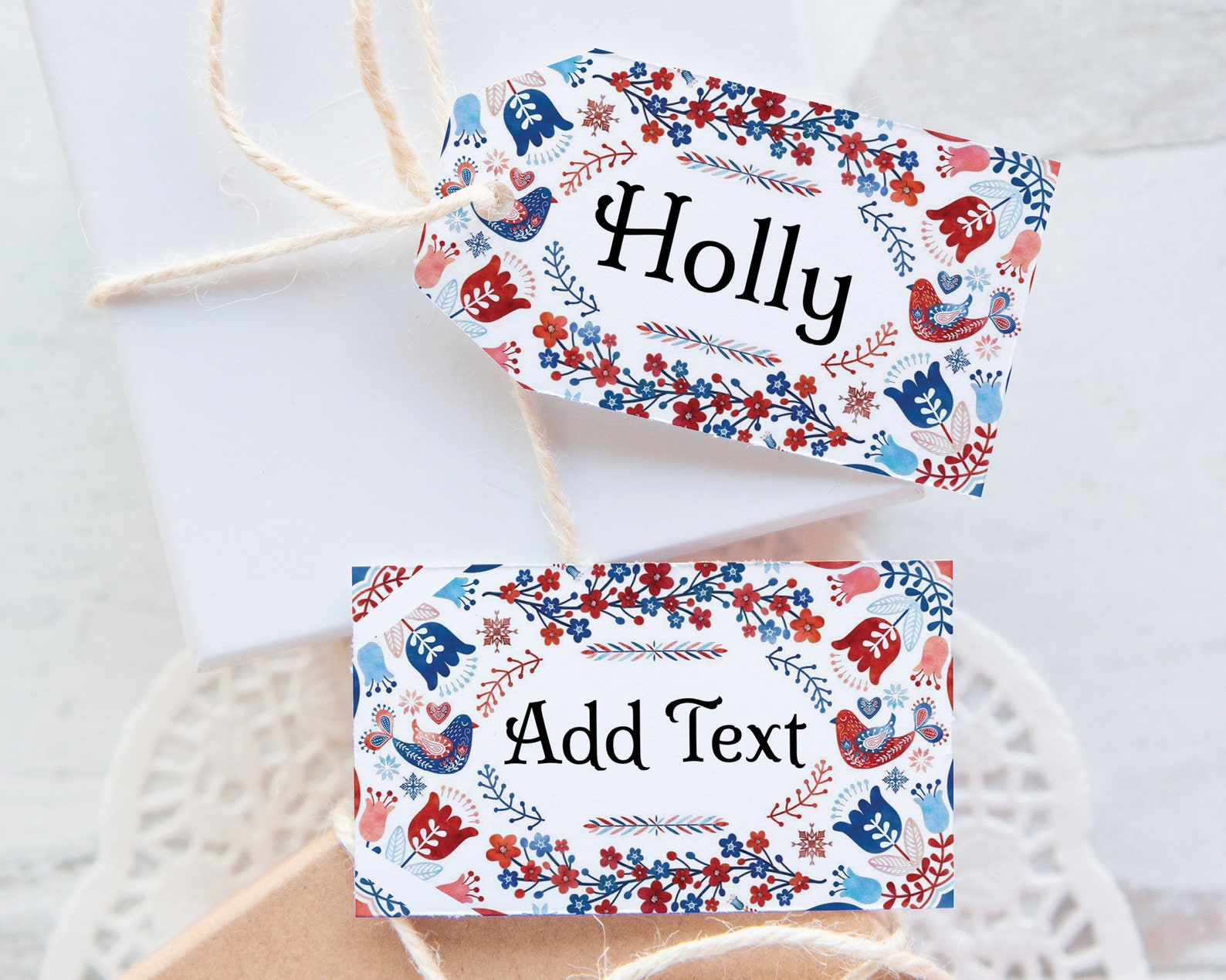 Folk/scandi Christmas Gift Tags - PRINTABLE Corjl Editable Favor Tags ...
