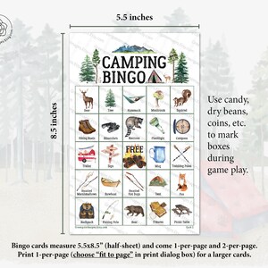 Camping Bingo: PRINTABLE 50 Cards, Bingo Pdf Game, Party Game Ideas ...