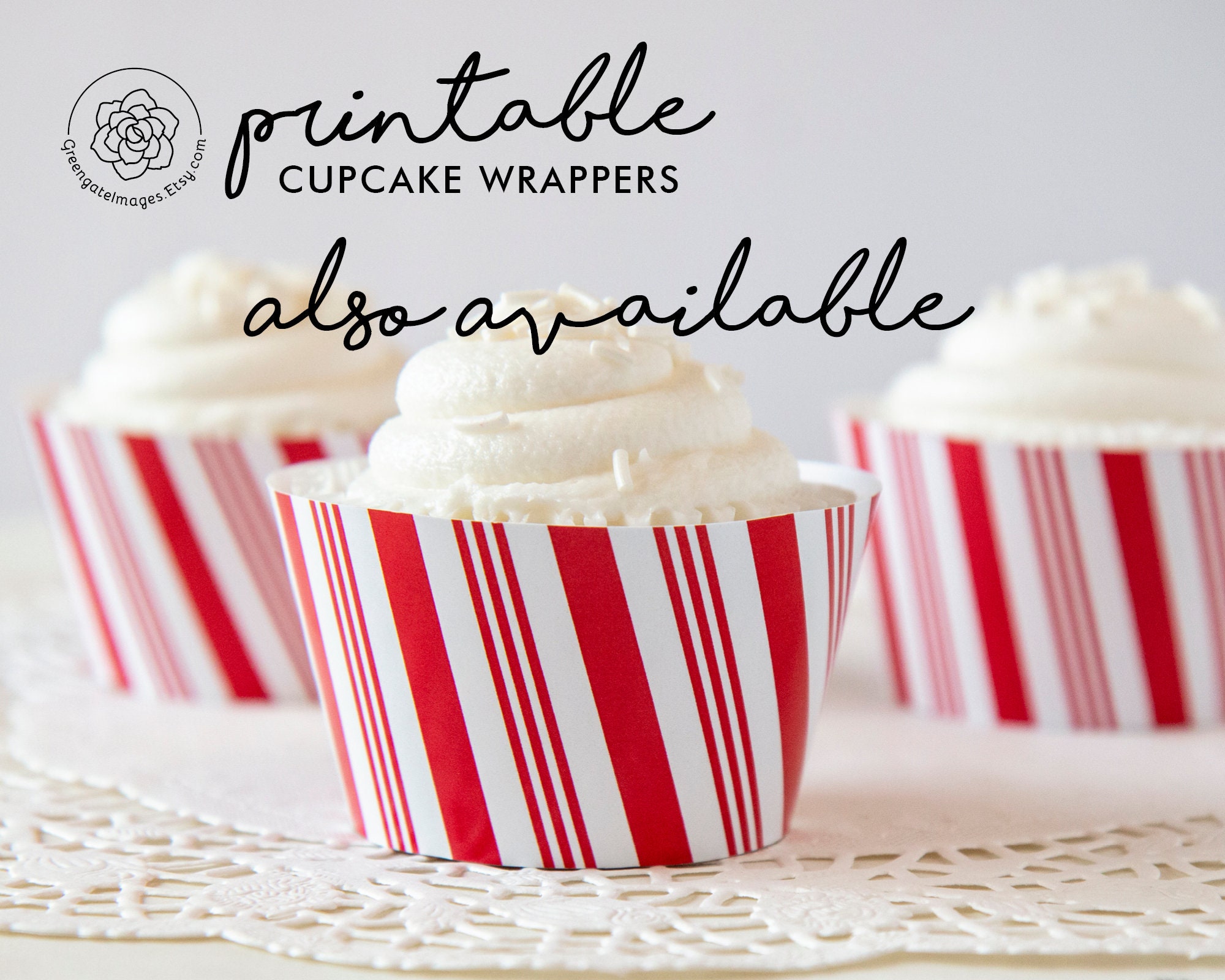 Green Candy Stripe Cupcake Wrappers - Printable Cupcake Wrappers ...