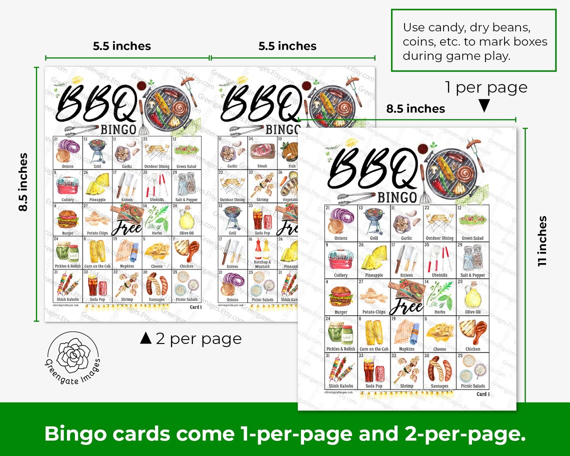 BBQ Bingo - 50 PRINTABLE Unique Cards. Instant Digital Download PDF ...