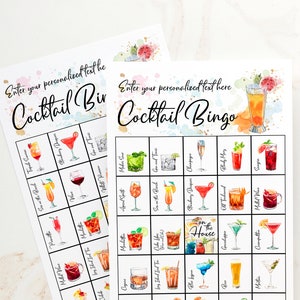 Cocktail Bingo: 50 Printable Bingo Cards With Labeled - Etsy