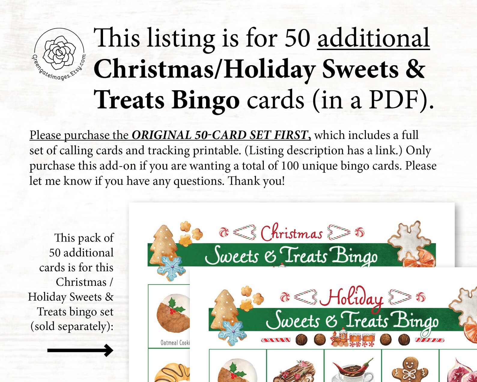 ADD-ON: 50 Additional Christmas Sweets & Treats Bingo Cards (numbered ...