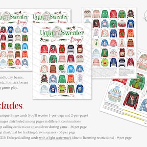 Ugly Christmas Sweater Bingo - 50 PRINTABLE Unique Cards. Instant ...