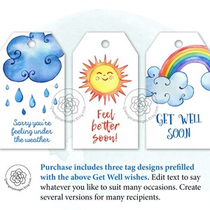 Get Well Gift Tags - Printable Gift Tag, Editable Corjl, Favor Bag Tag ...