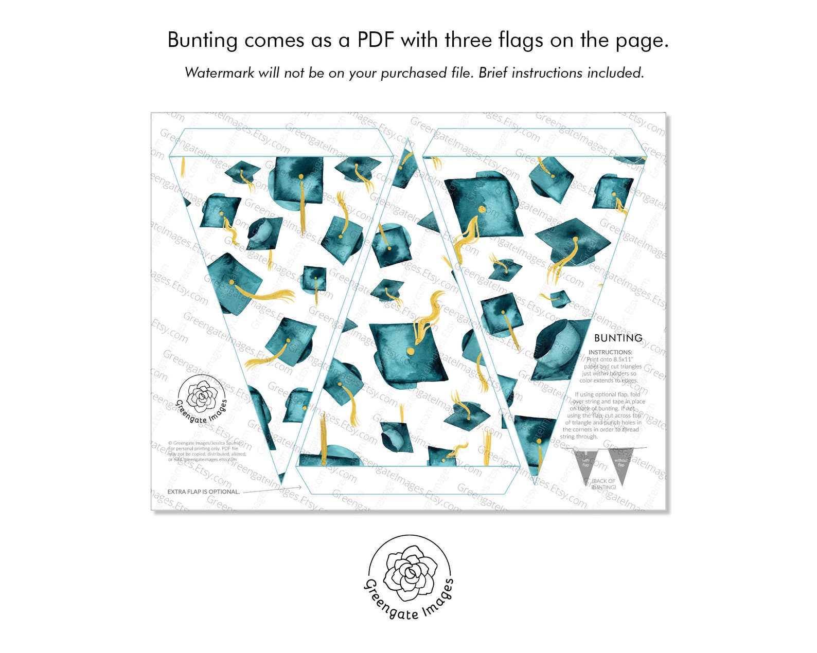 Teal Graduation Bunting PRINTABLE Graduation Cap Design - Etsy