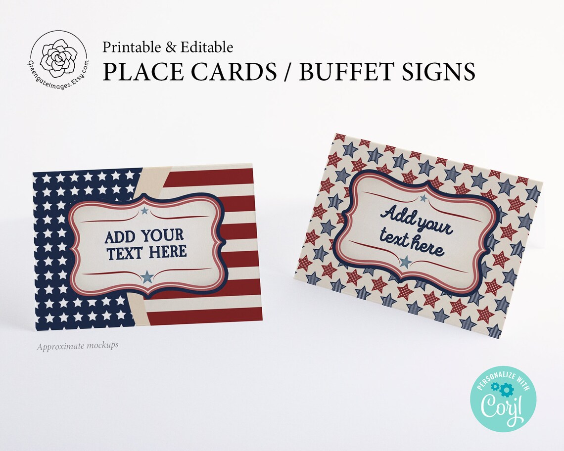 Patriotic Americana Food Signs PRINTABLE Edit in Corjl - Etsy