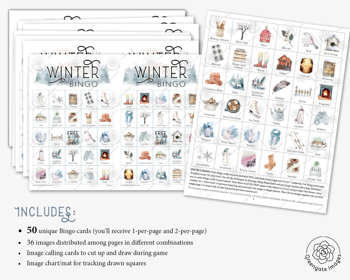 Winter II Bingo Cards: Printable Bingo 50 Cards Senior - Etsy