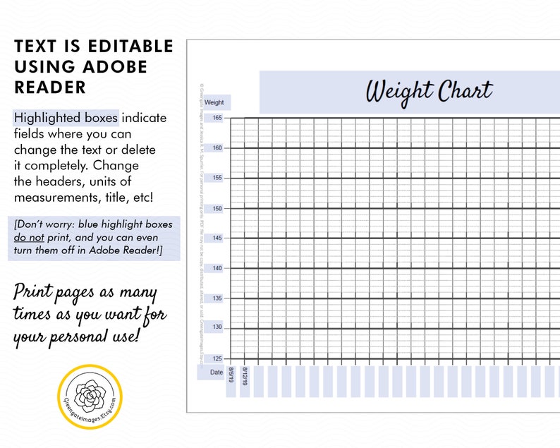 Weight Tracker - Graphing Chart, Editable Pdf, Fitness Tracking ...