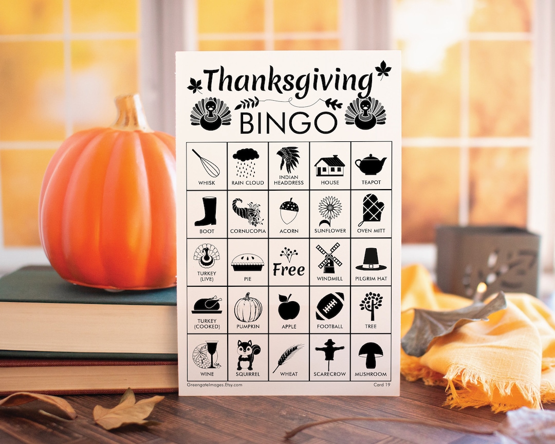 Thanksgiving Bingo Cards: Printable Bingo Cards, Black and White, 50 ...