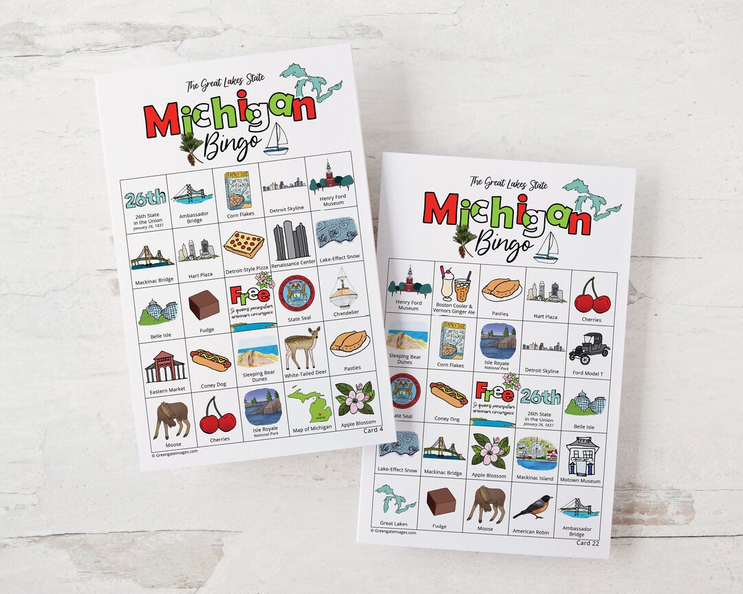 Michigan Bingo Cards 50 PRINTABLE Unique Cards to Download Instantly ...