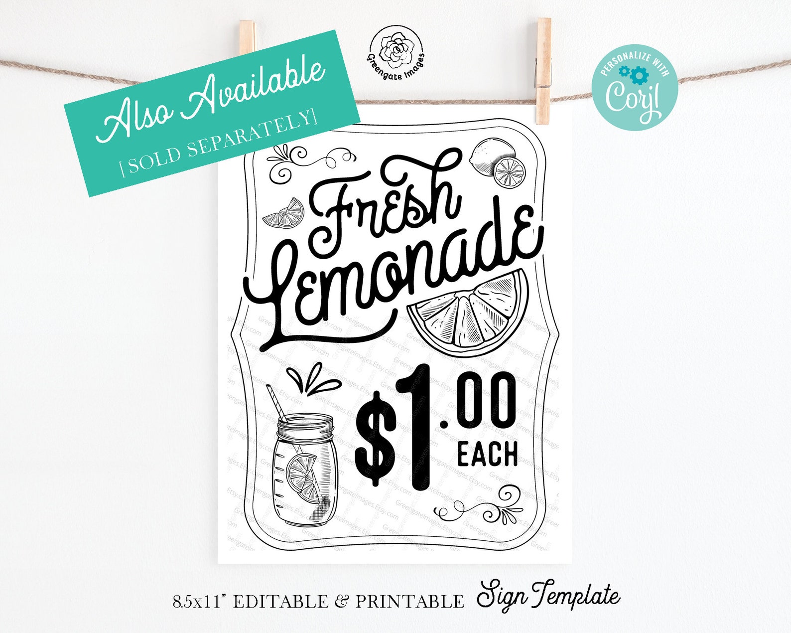 Fresh Lemonade Sign PRINTABLE Corjl 8.5x11 Sign - Etsy