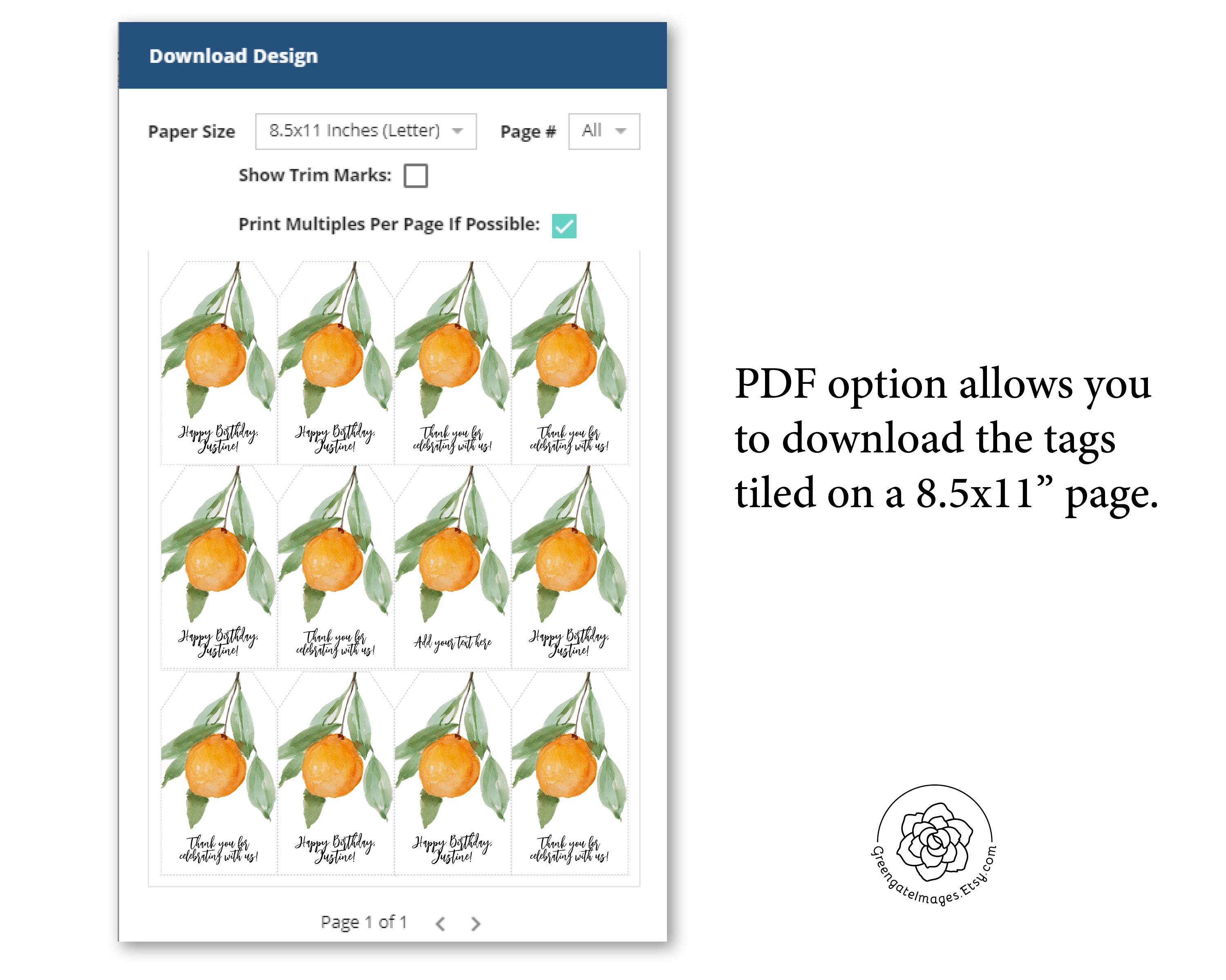 Orange Gift Tags Watercolor Oranges Leaves Corjl Editable | Etsy